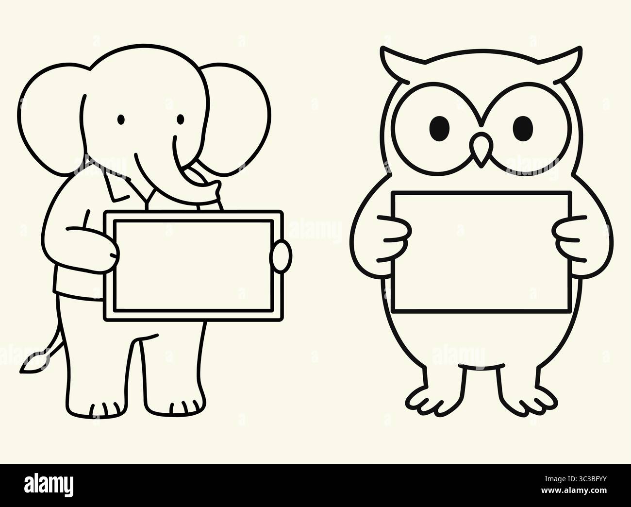 Editable Animal Message Signs Elephant & Owl Holding Blank Posters ...