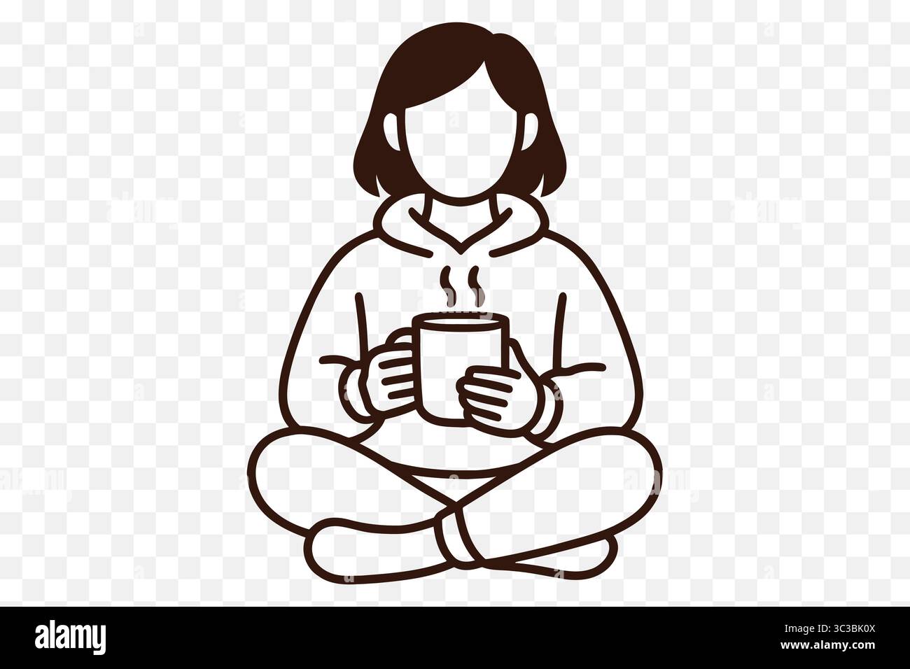 Faceless Girl Holding Mug in Hoodie Minimalist Cozy Morning and Self ...