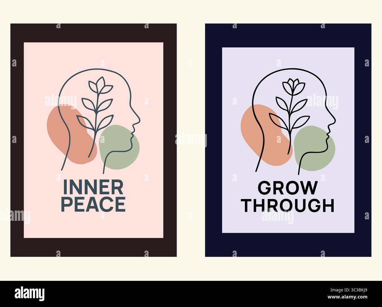 Inner Peace & Grow Through Floral Mental Health Poster Set Stock Vector ...