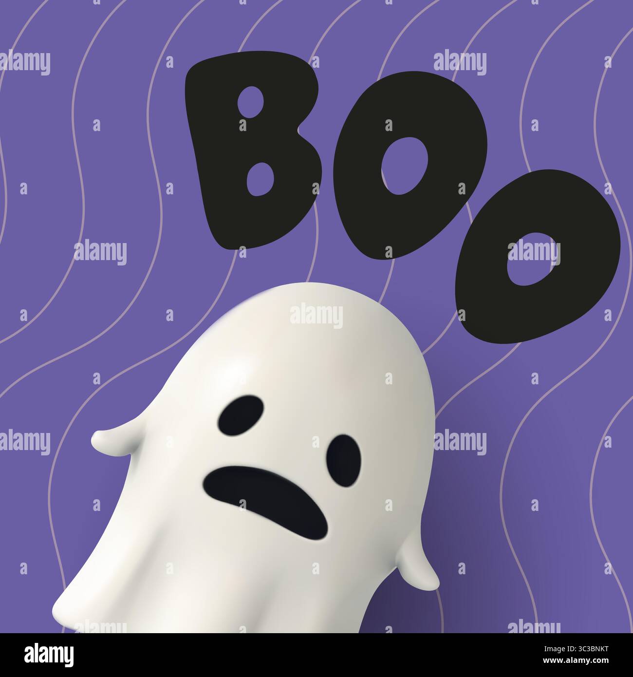 Square Halloween poster with a scared 3D cartoon ghost and bold BOO ...