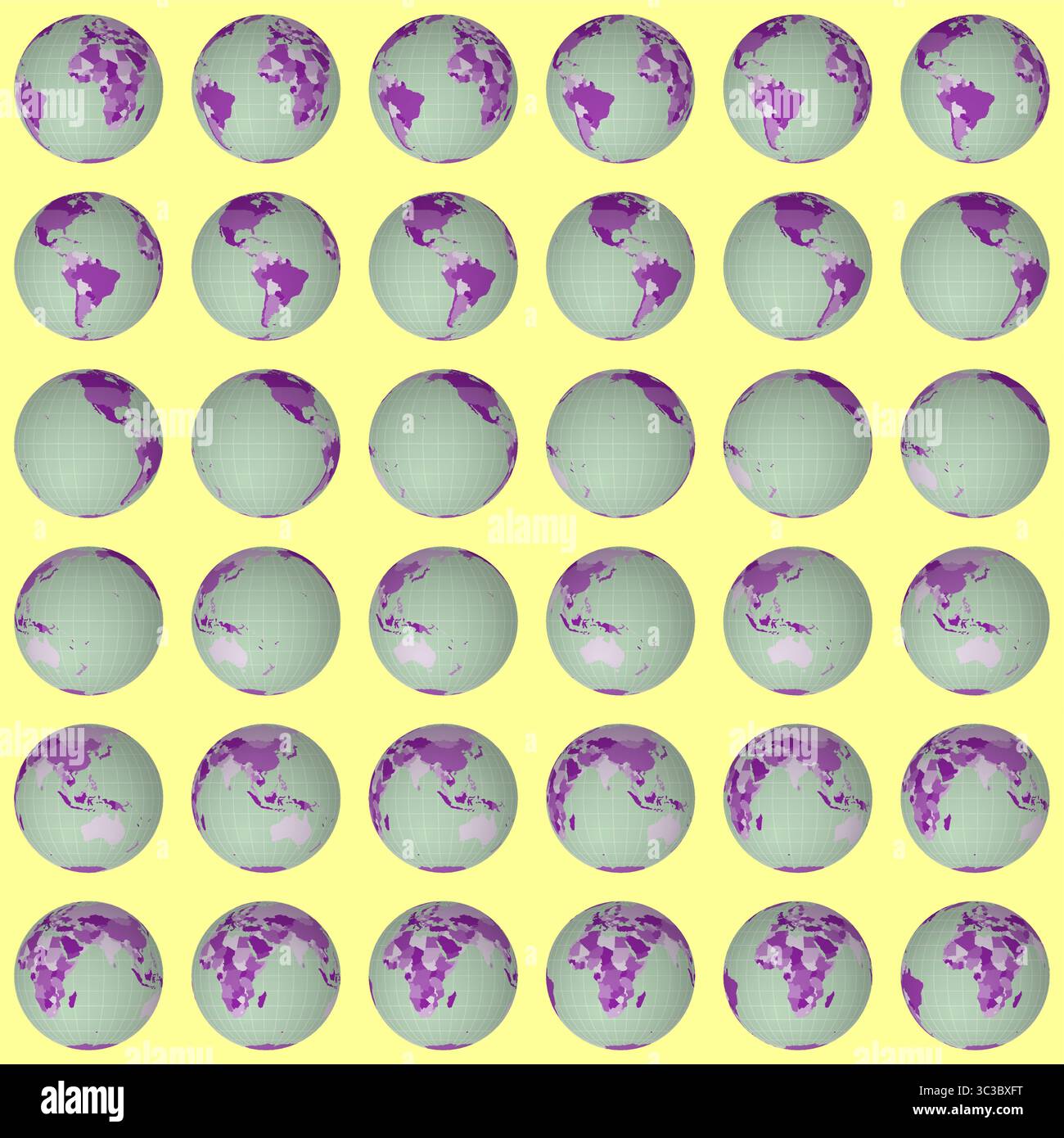 Collection of globes. Normal sphere view. Rotation step 10 degrees ...