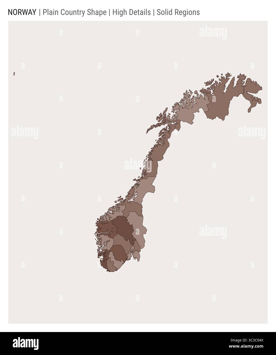 Norway plain country map. High details. Solid regions style. Shape of ...