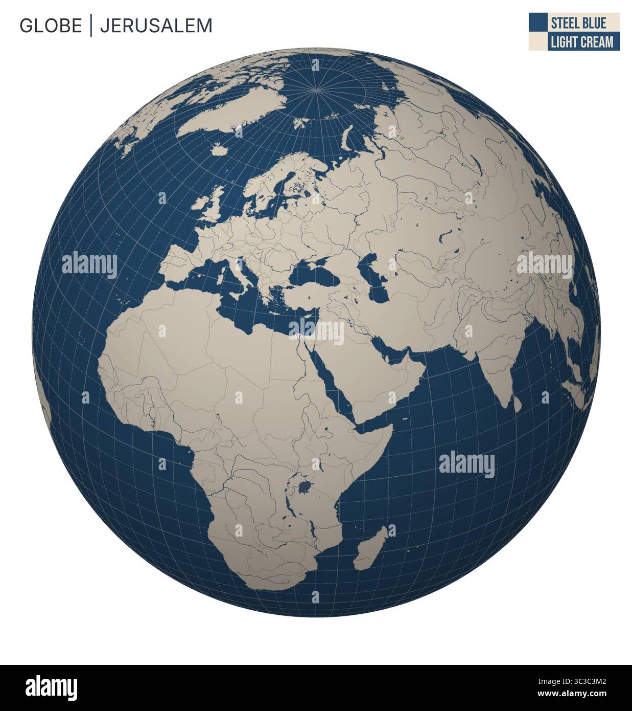 Vector Globe centered to Jerusalem. Steel Blue Light Cream palette ...