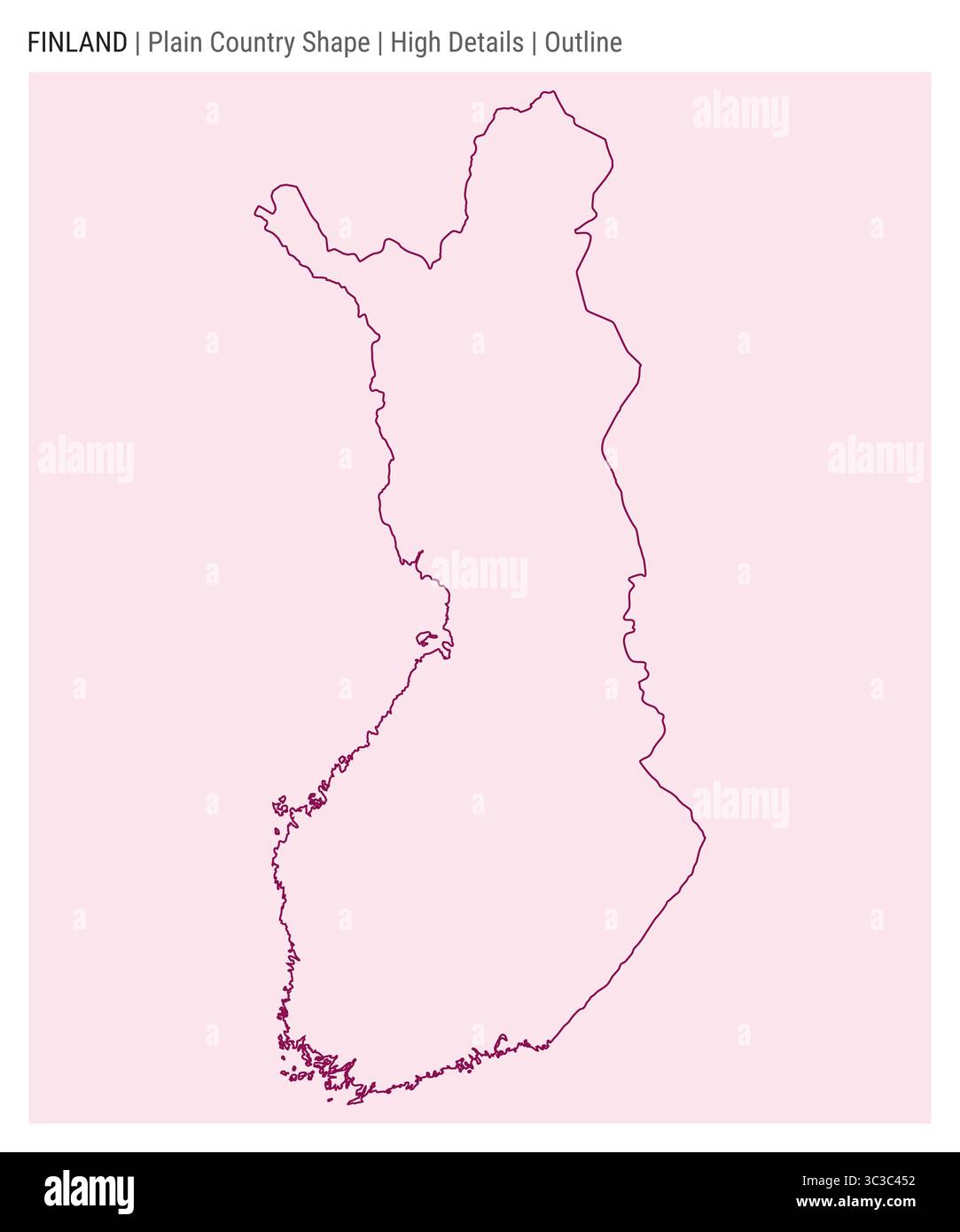 Finland plain country map. High details. Outline style. Shape of ...