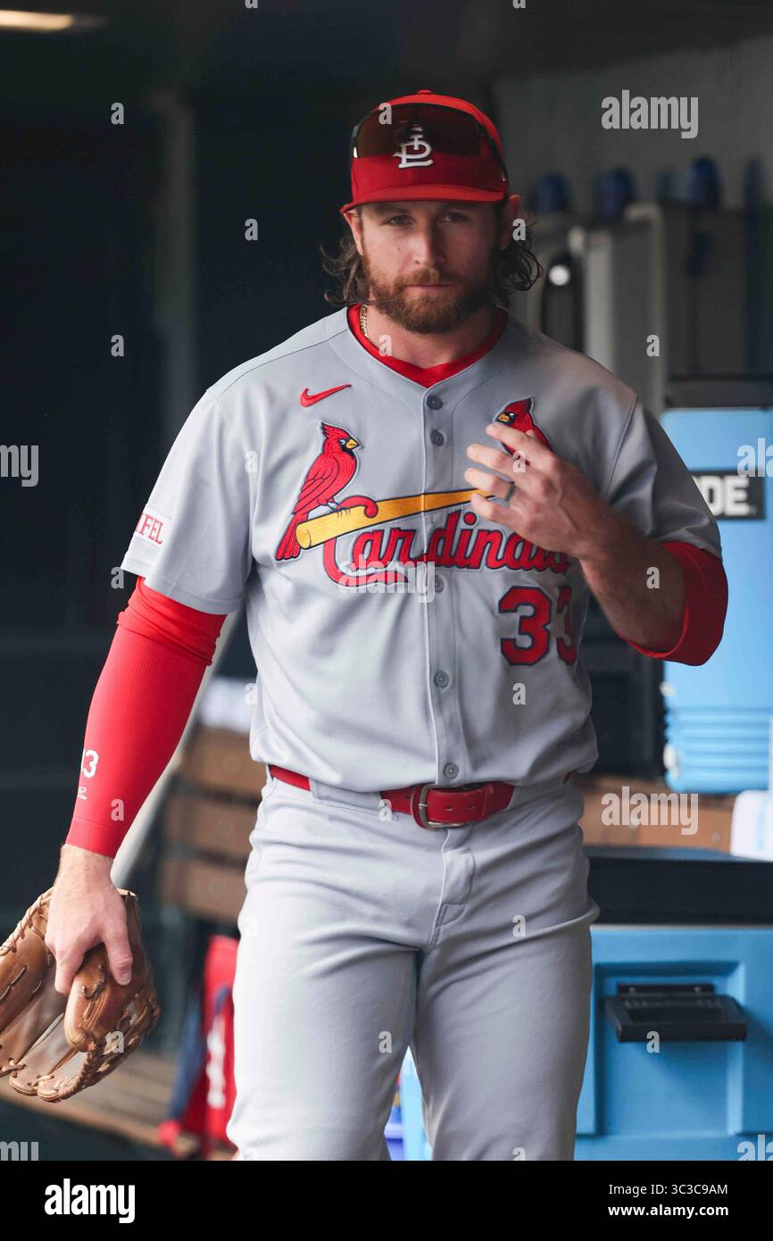St. Louis Cardinals second base Brendan Donovan (33) prepares for an ...