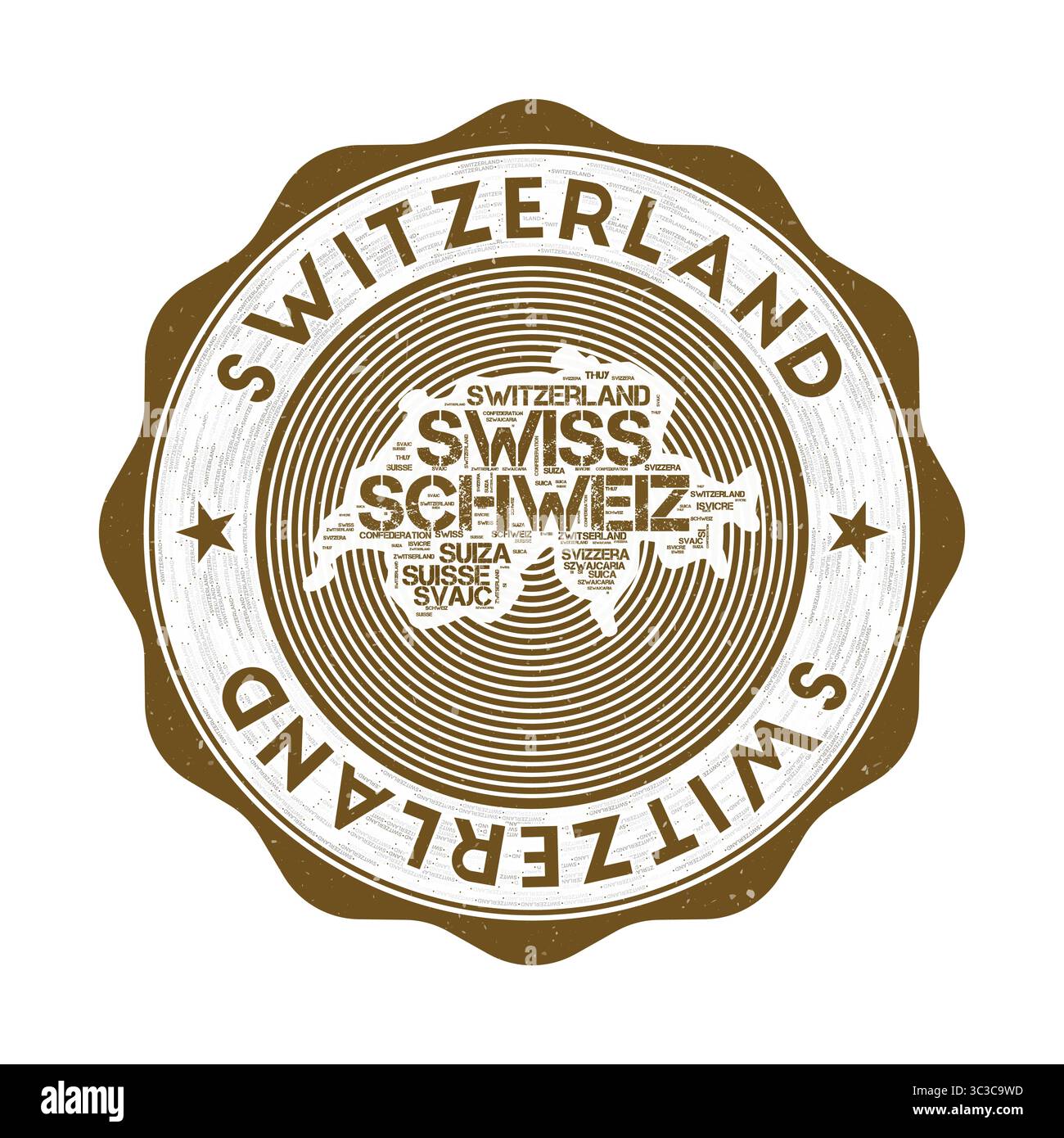 Switzerland seal. Country round logo with shape of Switzerland and ...