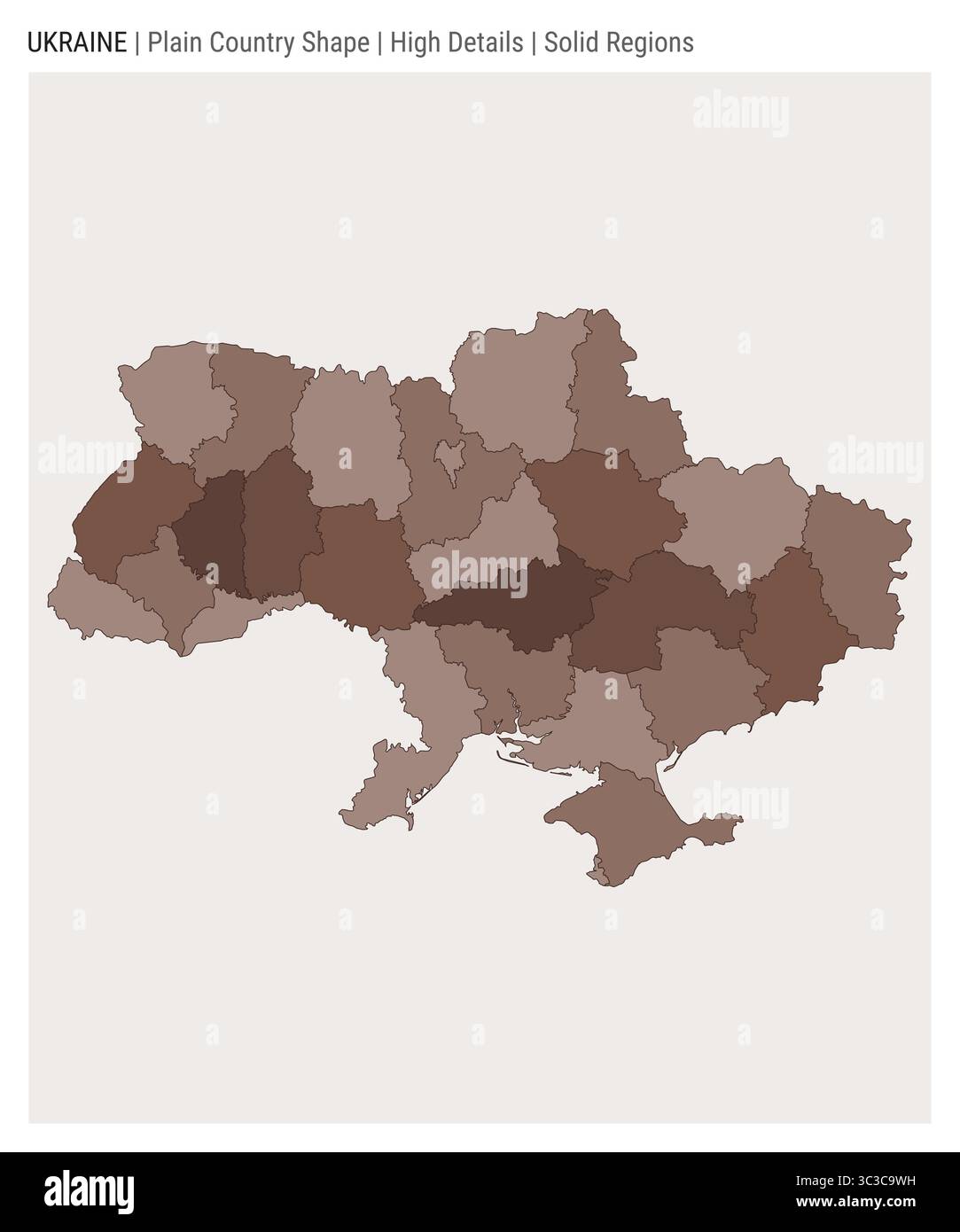Ukraine plain country map. High details. Solid regions style. Shape of ...