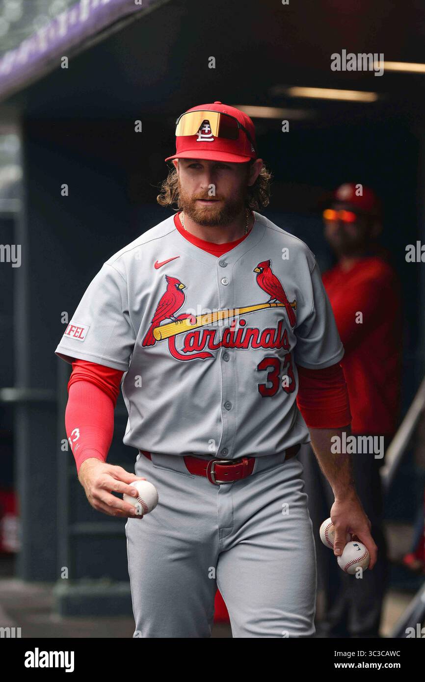 St. Louis Cardinals second base Brendan Donovan (33) prepares for an ...