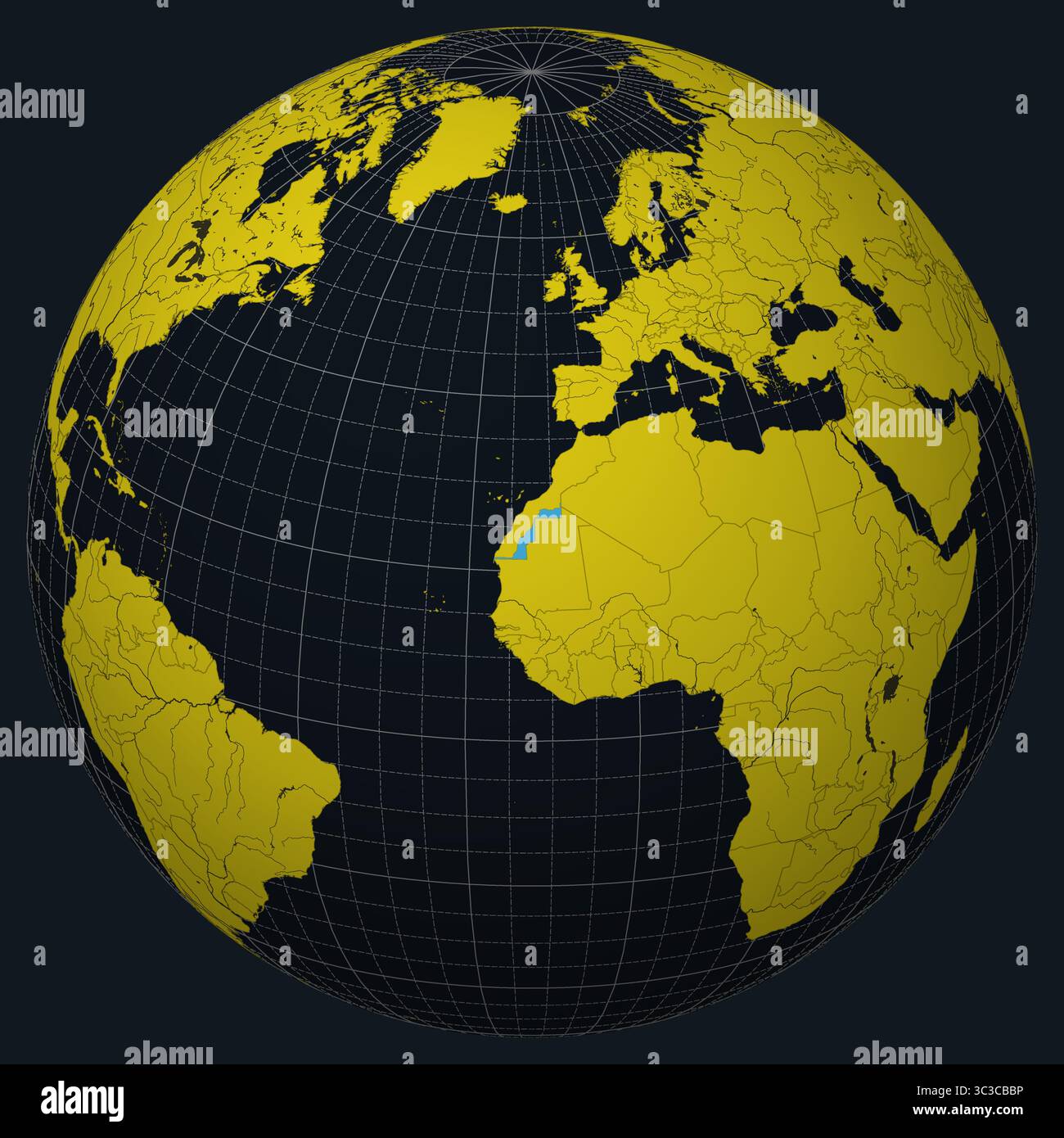 Western Sahara on Globe. Country view on the world map in Charcoal ...