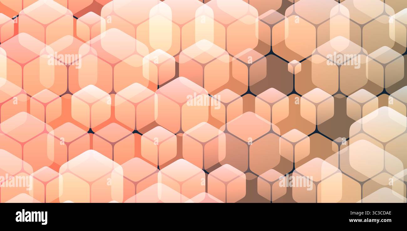 A geometric pattern of repeating cubes of various sizes on a hexagonal ...