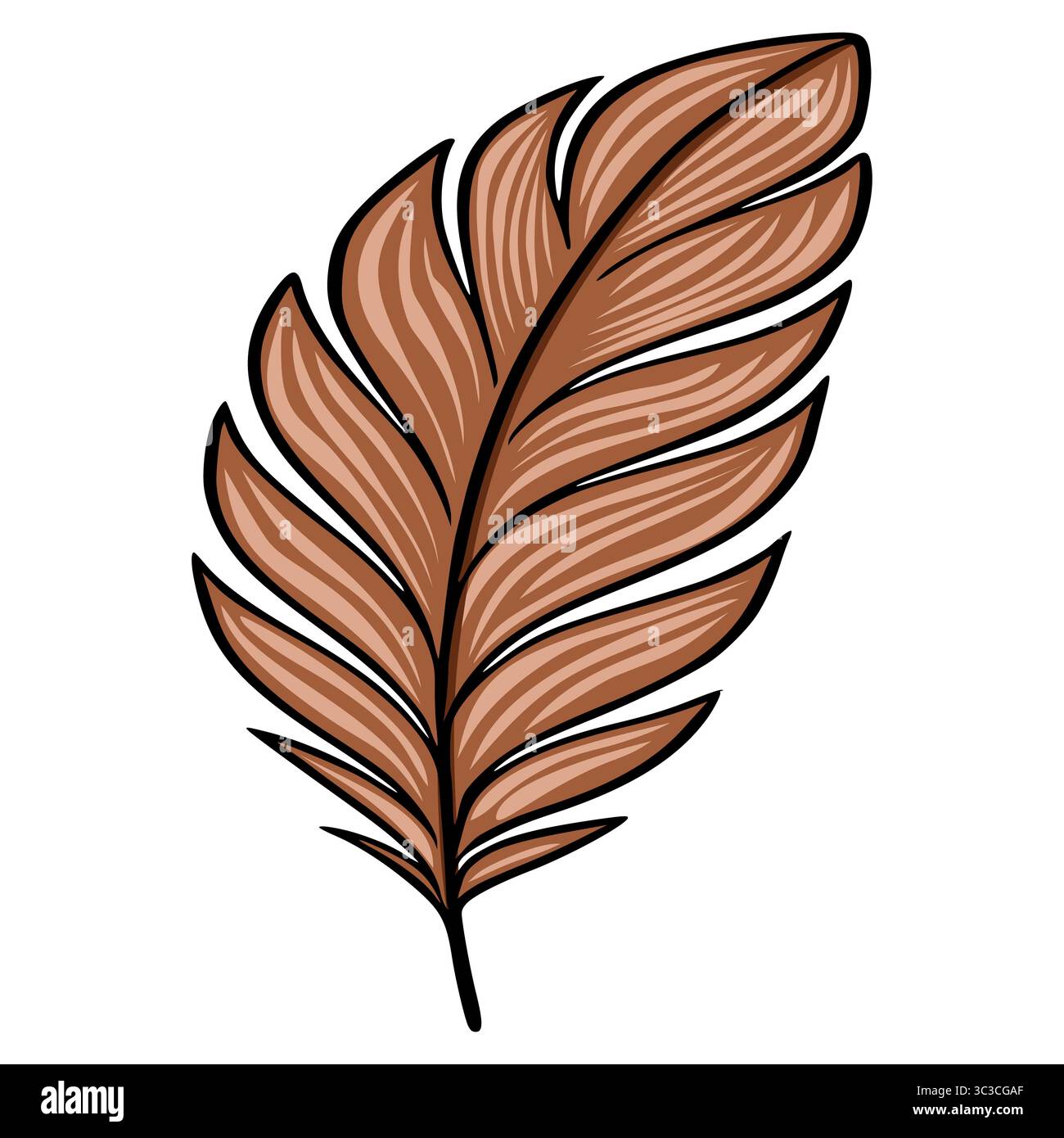 A vector illustration of a single stylized brown leaf with a detailed ...