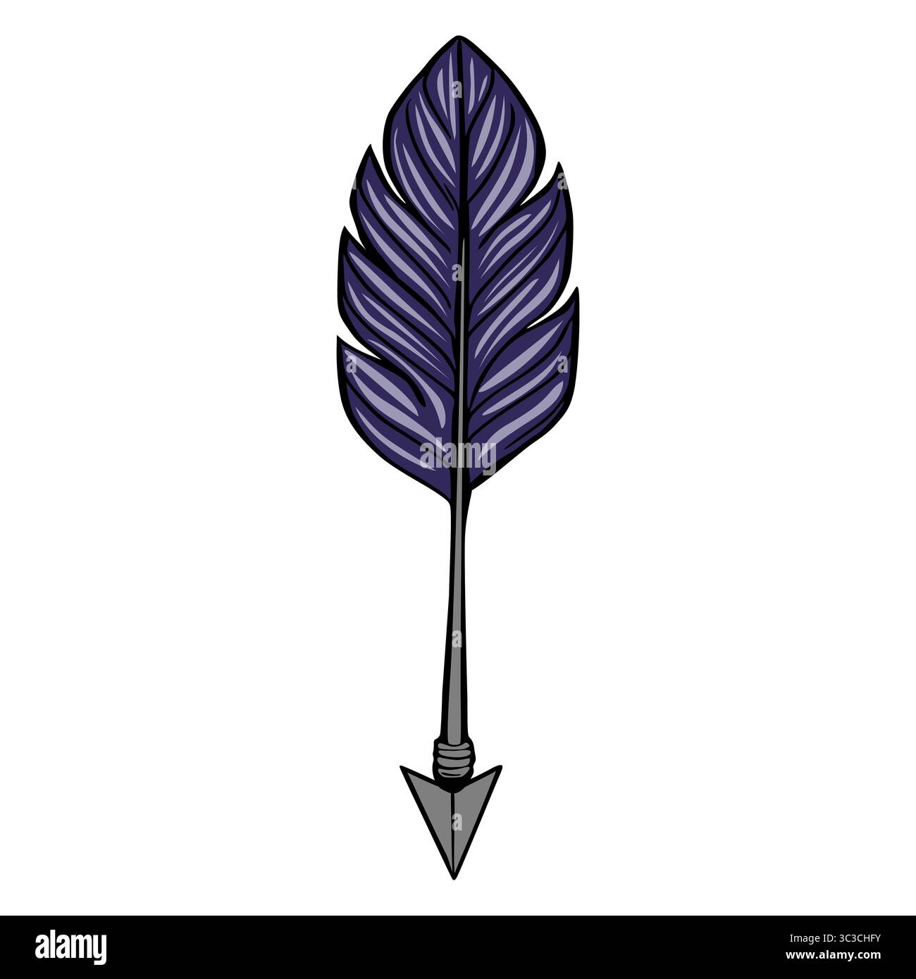 A vector illustration of a stylized dark purple feather arrow ...