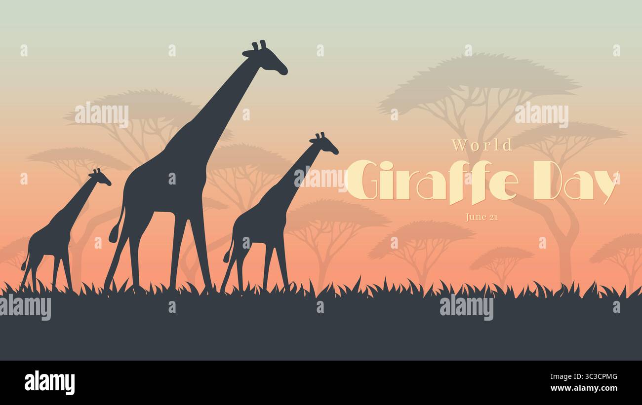 World Giraffe Day Poster with Silhouettes in African Savannah Vector ...