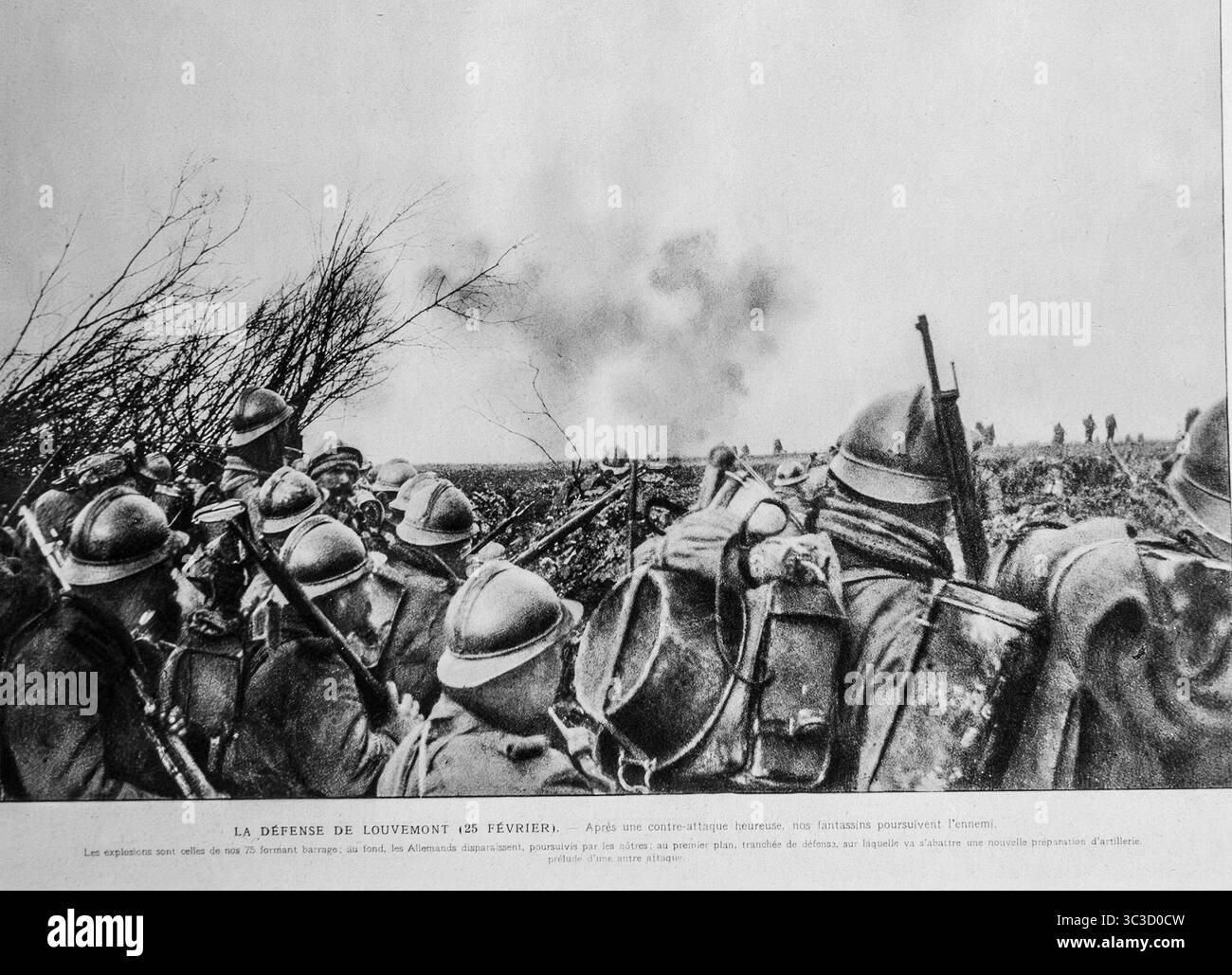 French soldiers counter-attack during the defense of Louvemont on 25 February 1916, one of the ...