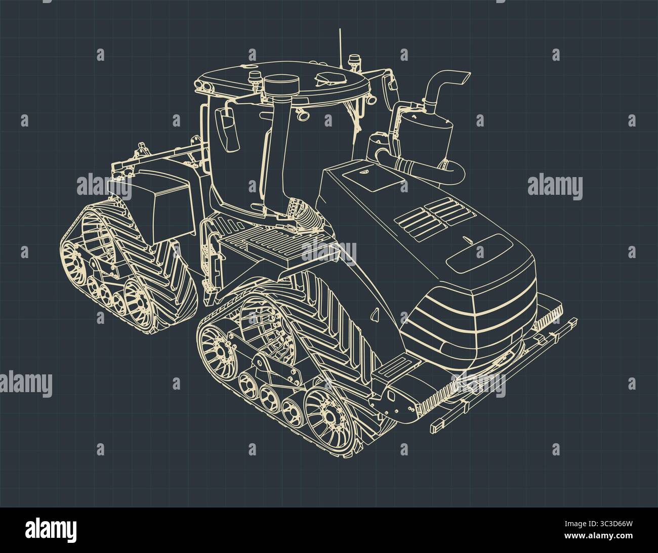 Four-track modern tractor blueprint stylized vector illustration Stock ...