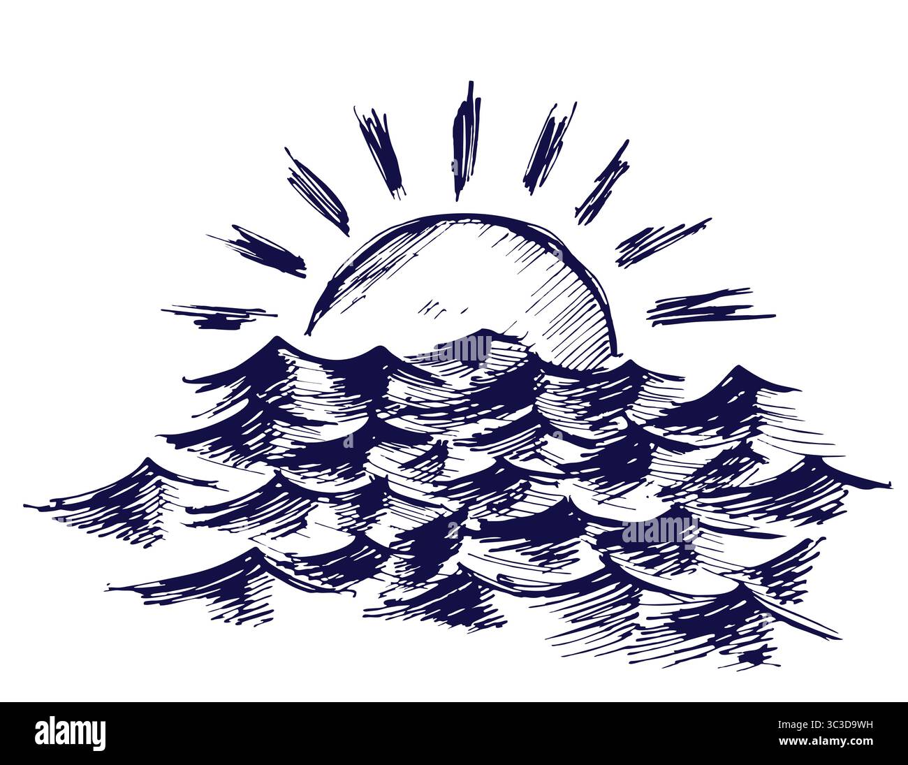 A sea landscape from the sun dawn drawn with ink Stock Vector Image ...