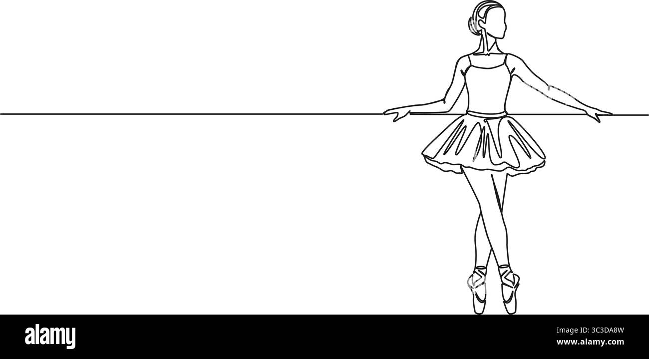 continuous single line drawing of female ballet dancer, line art vector ...