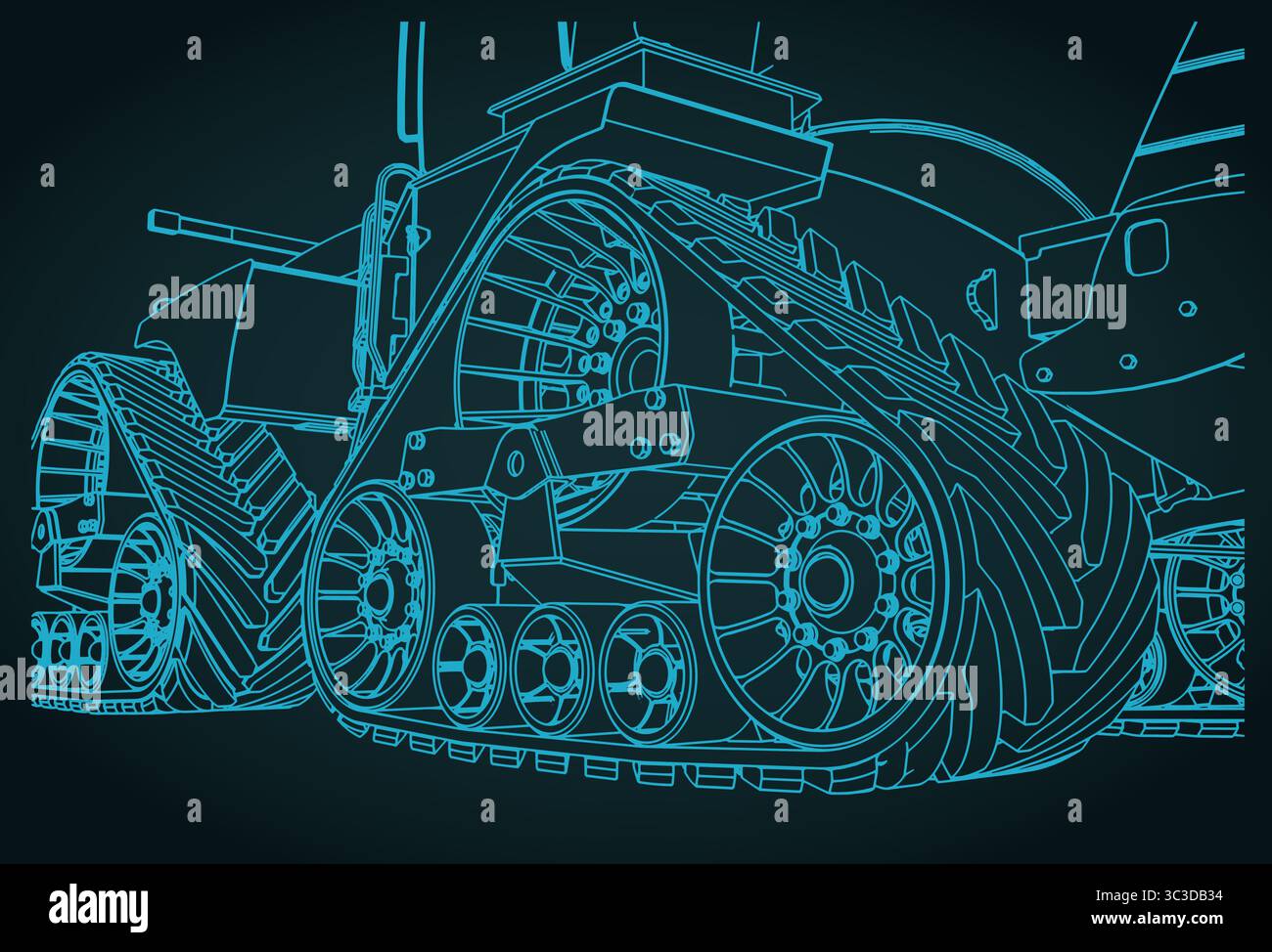 Modern tractor tracks close-up stylized vector illustration Stock ...
