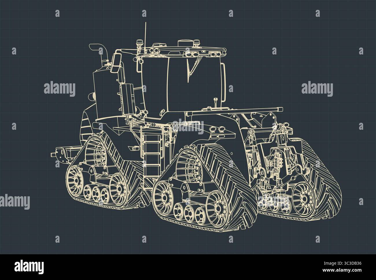 Four-track modern tractor blueprint stylized vector illustration Stock ...