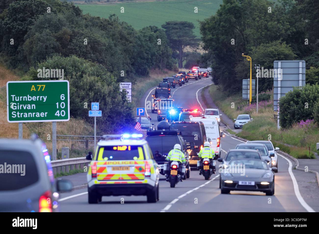 US President Donald Trump's motorcade on the A77 in Maybole, South ...