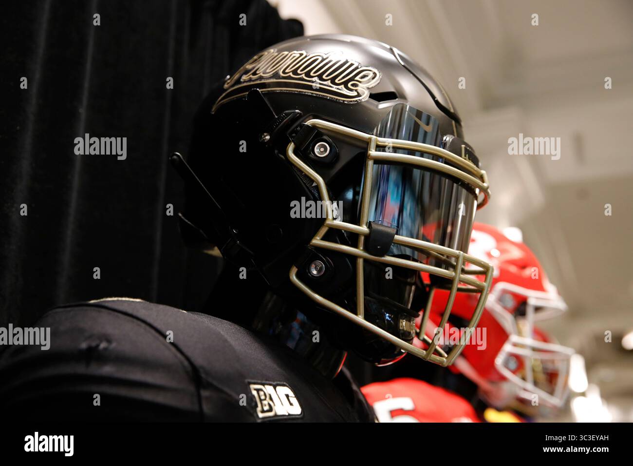 LAS VEGAS, NV - JULY 23: Purdue script helmet logo on display during ...