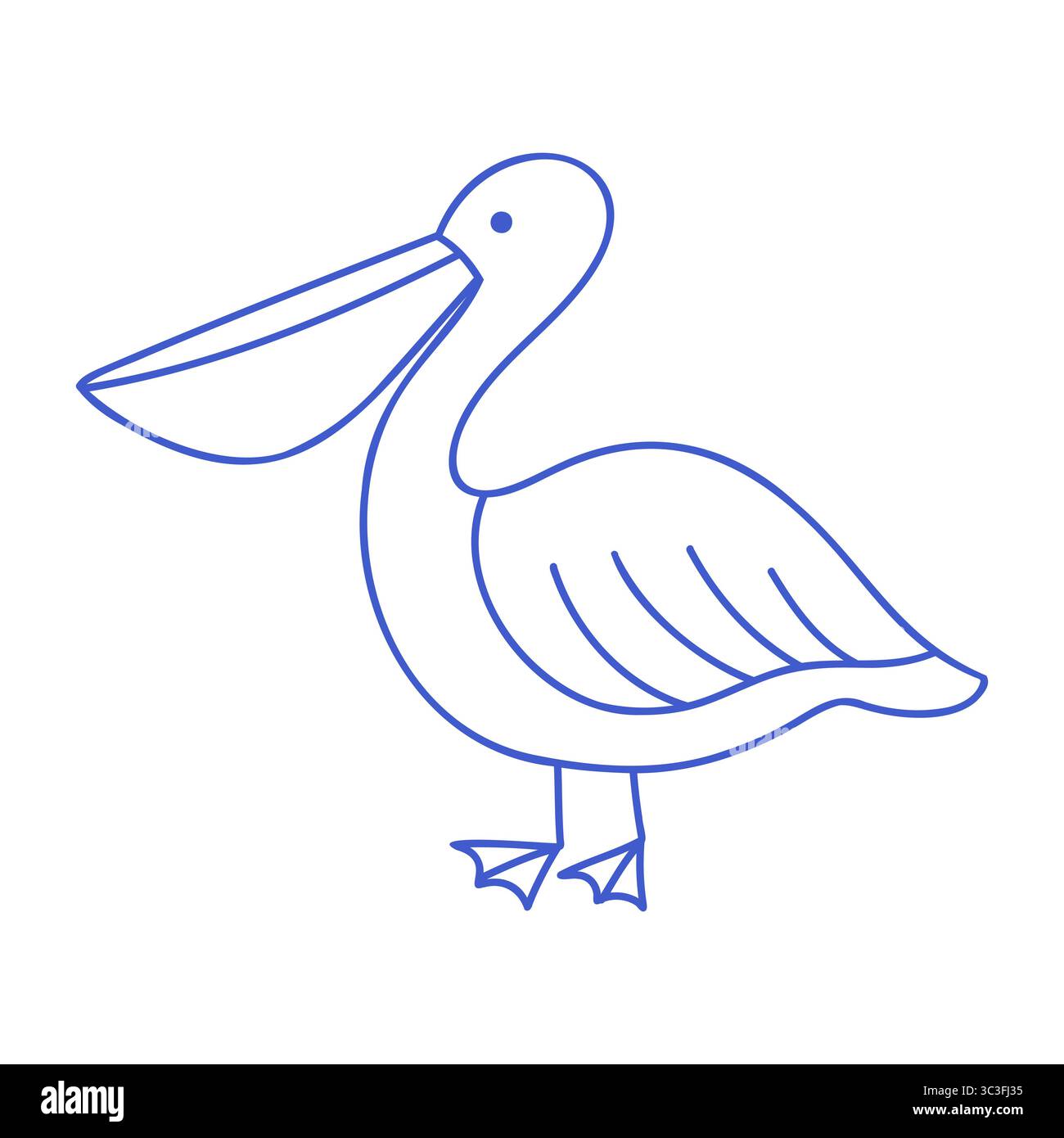 Pelican bird in marine blue line art style. Vector editable stroke outline. Minimalist icon ...