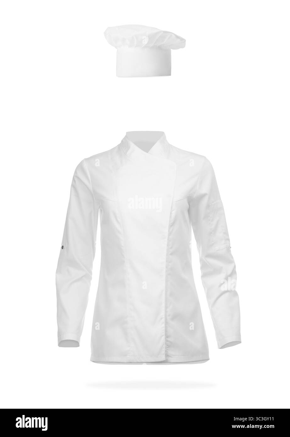 Chef's uniform in air against white background. Toque and jacket Stock ...
