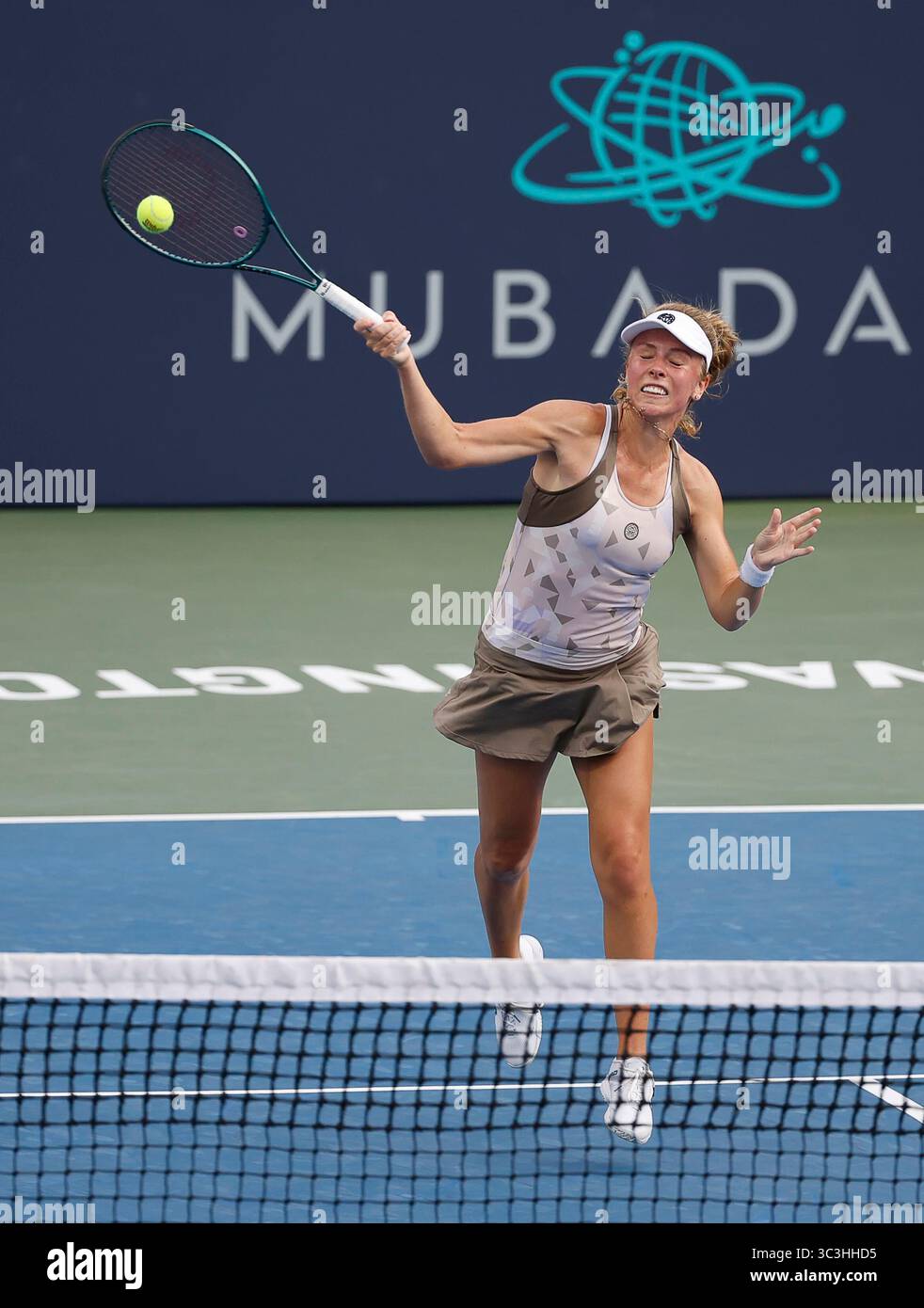 July 25, 2025: Magdalena Frech hits a shot in her match against Elena ...