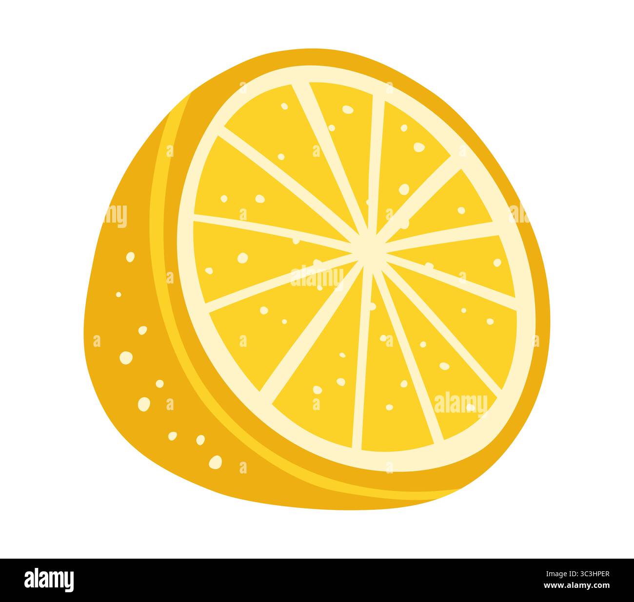 Lemon citrus cartoon illustration. Half ripe lemon doodle abstract ...