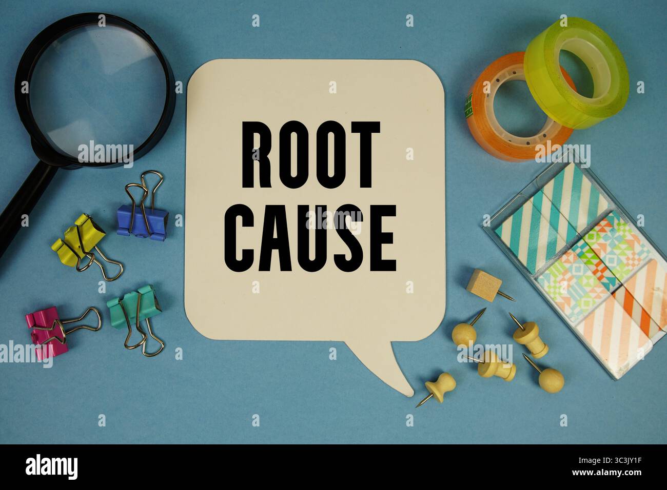 Root Cause text with magnifying glass on blue background Stock Photo ...