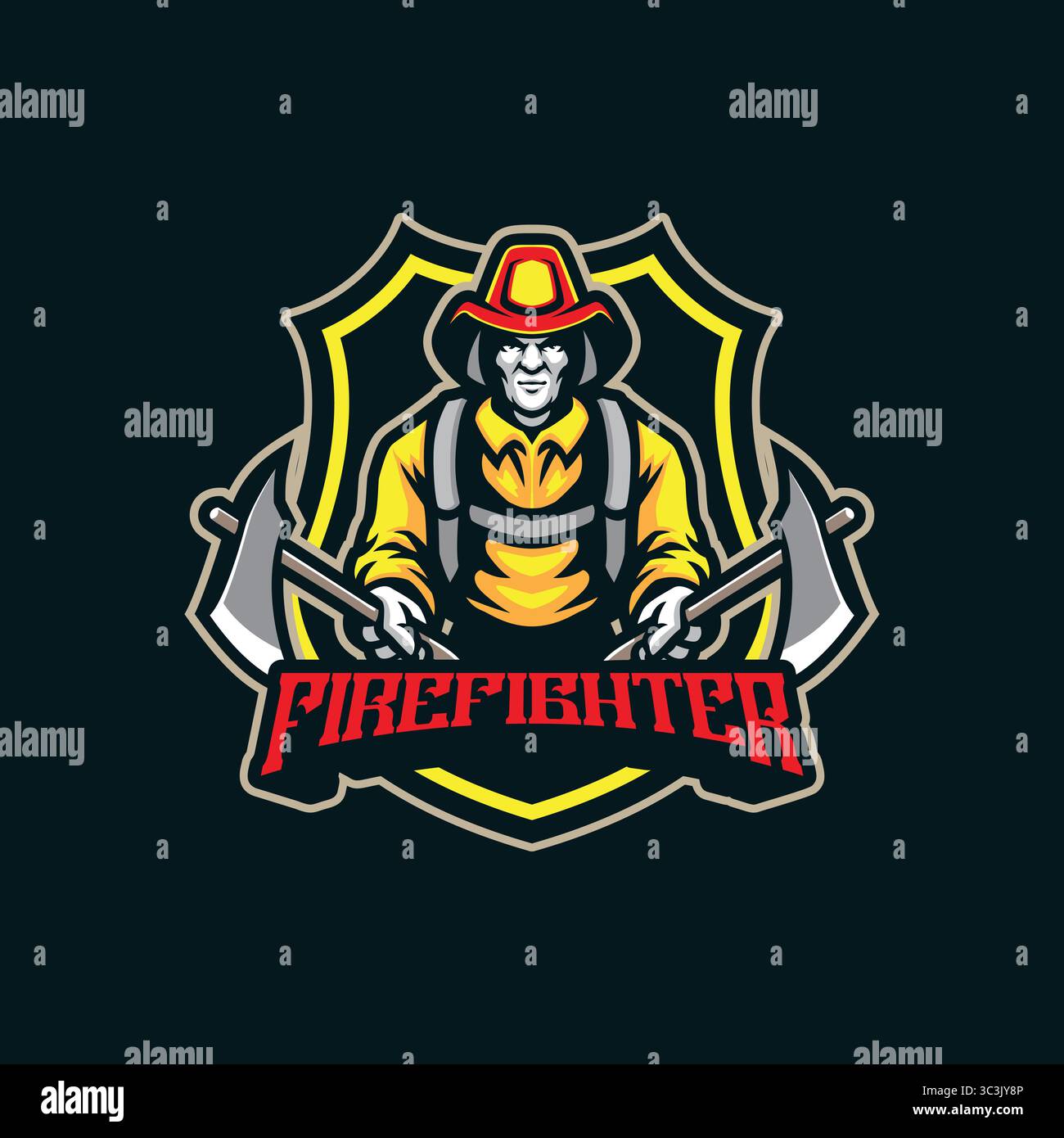 Firefighter mascot logo design vector with modern illustration concept ...