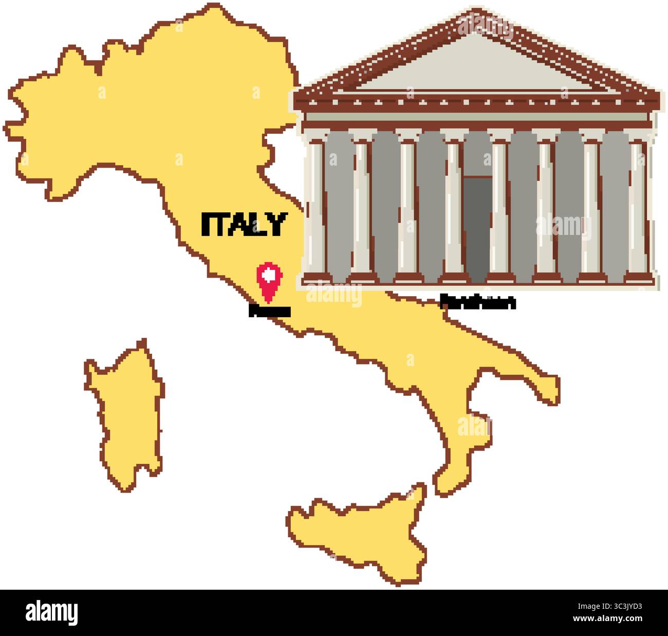 Vector illustration of Italy's map highlighting Rome and the Pantheon ...