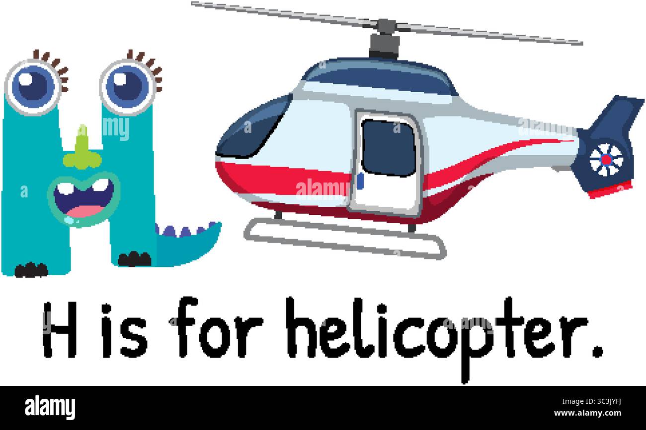 Colorful vector illustration of the letter H and a helicopter. Fun ...
