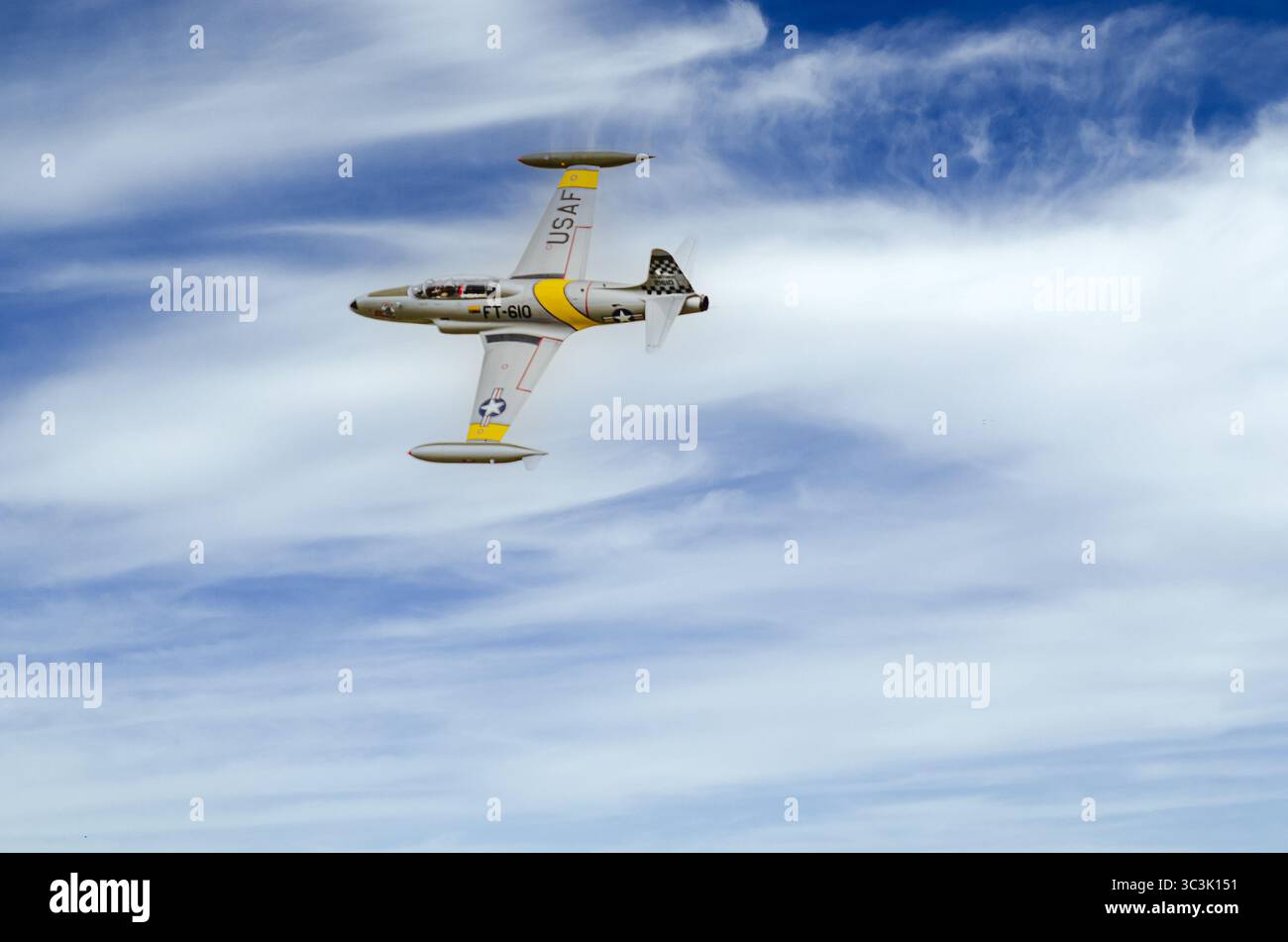 A Lockheed T-33 Shooting Star in flight during the 2023 Wings Over ...