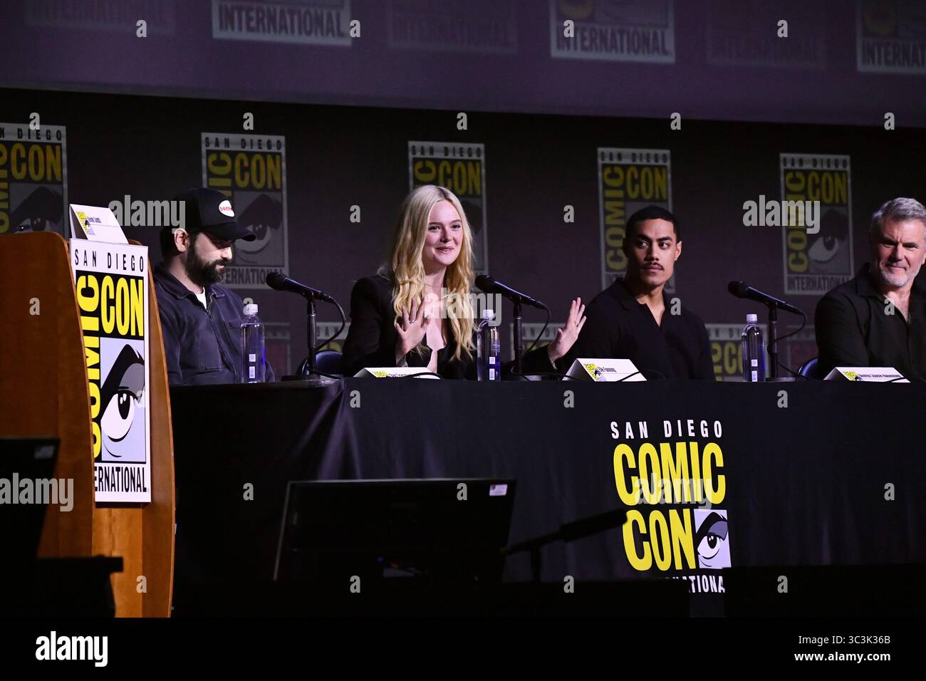 Director Dan Trachtenberg, from left, Elle Fanning, Dimitrius Schuster ...