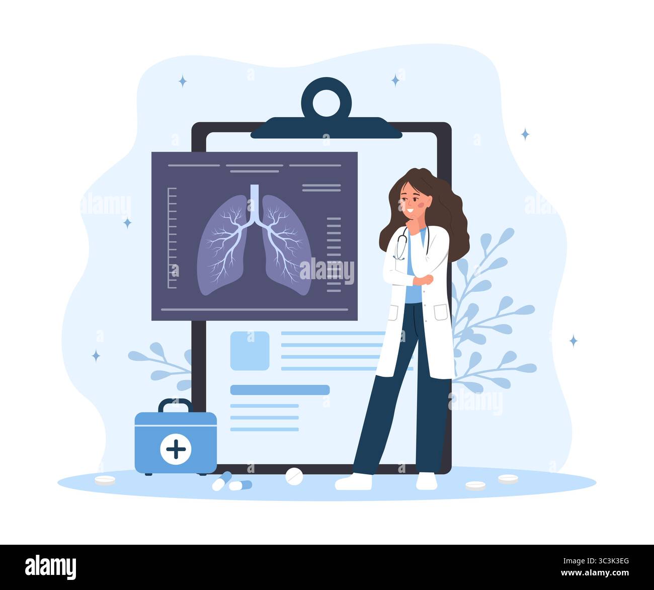 Pulmonology concept. Female doctor check X Ray scanning and ...