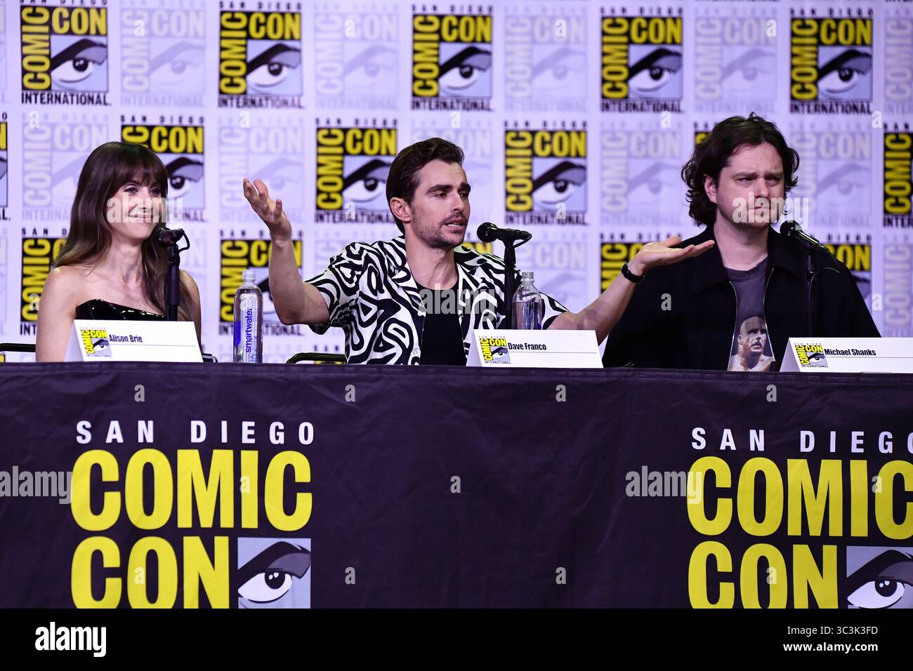 Alison Brie, from left, James Franco, and Michael Shanks attend a panel ...