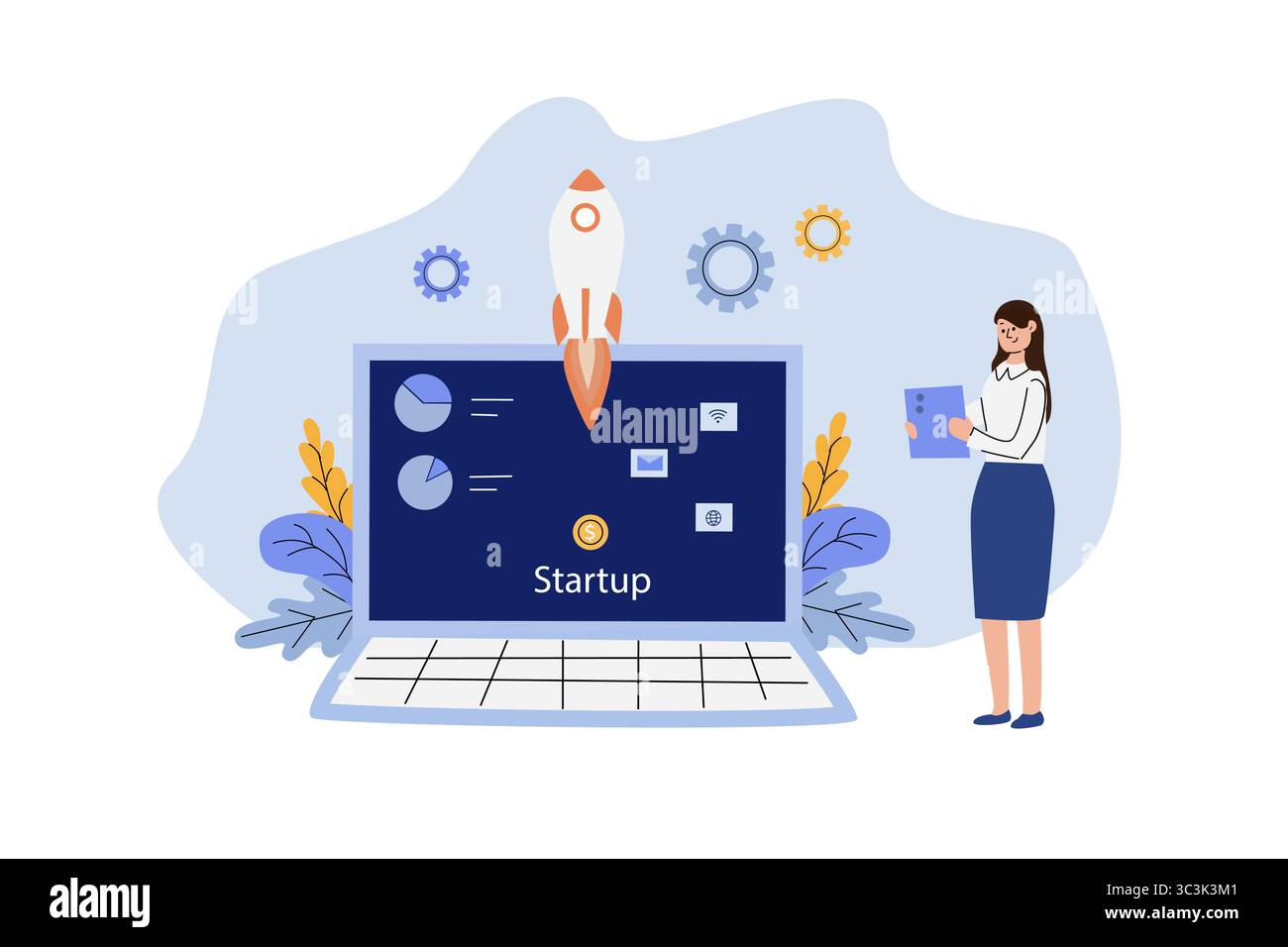 Flat vector illustration - business strategy planning to launch startup ...