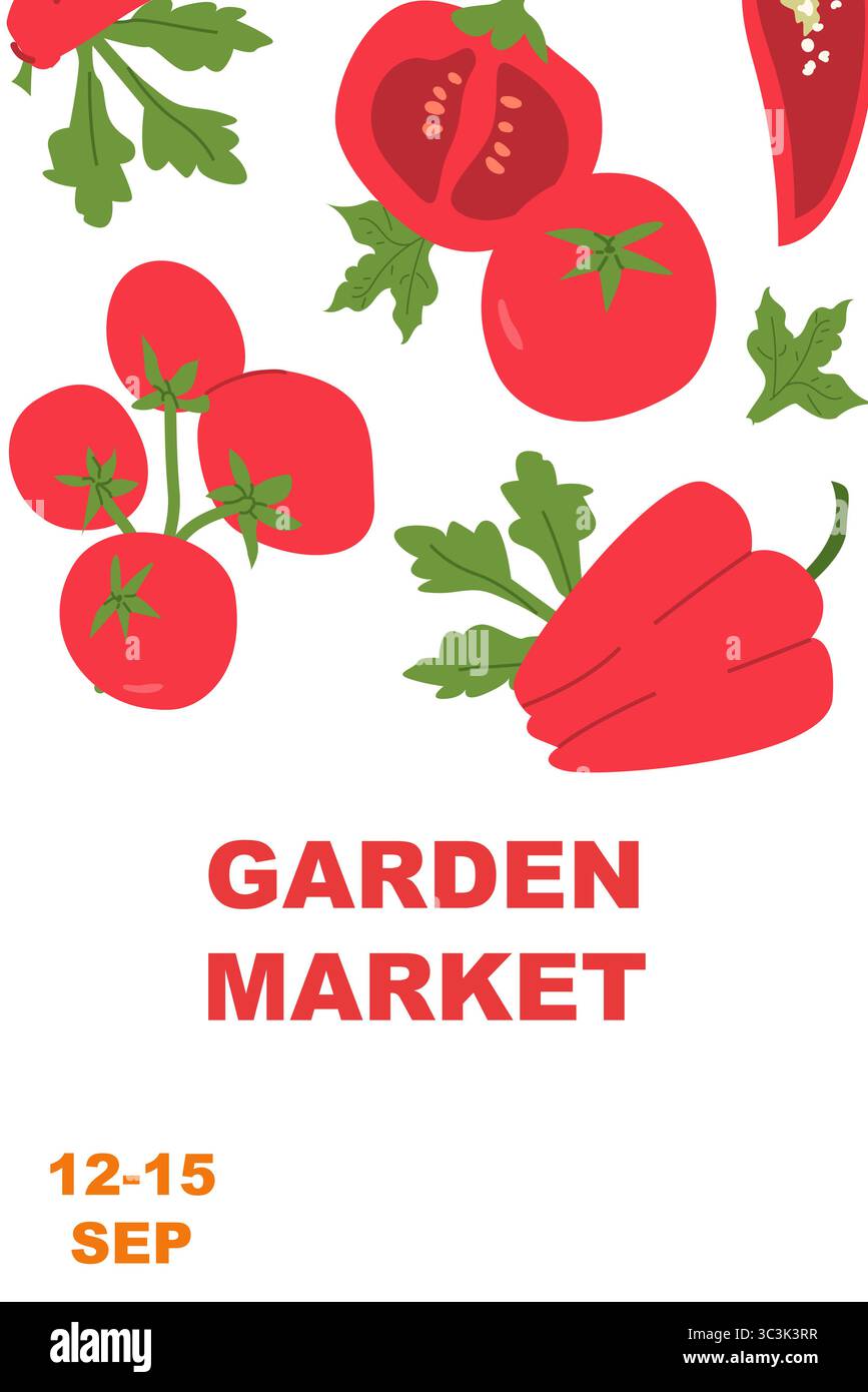 Garden market poster featuring fresh tomatoes and peppers illustration ...