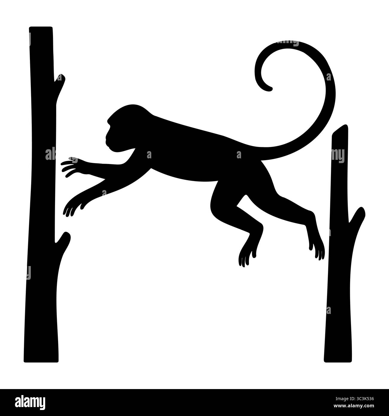 Monkey silhouette jumping between trees Stock Vector Image & Art - Alamy