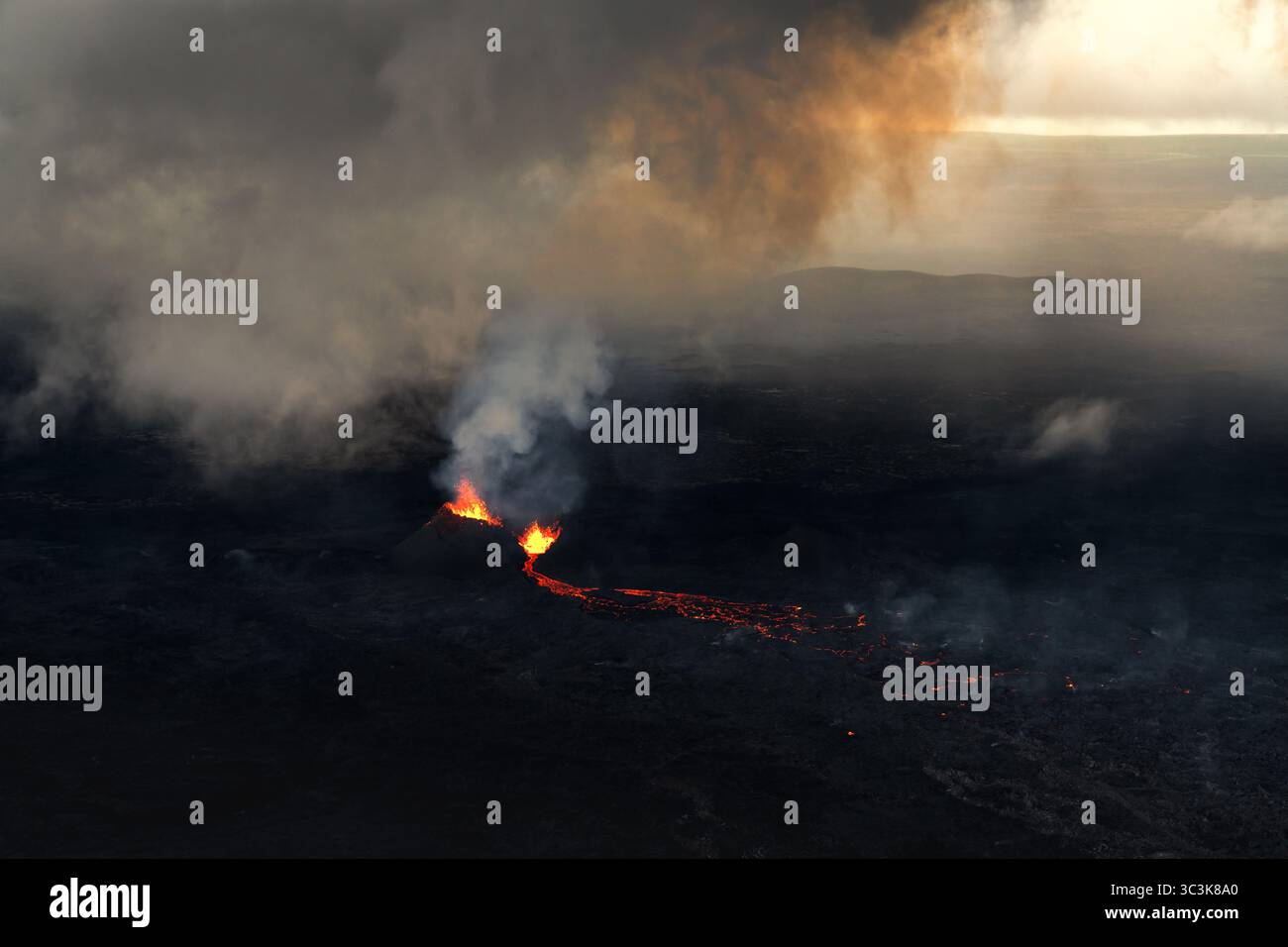 aerial view of the July 2025 eruption of the Sundhnukur Crater on the ...