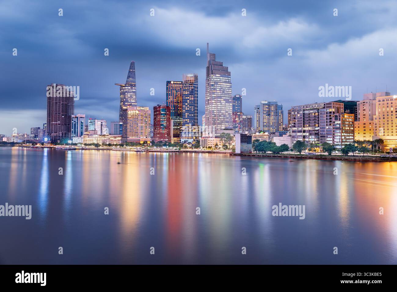 Saigon Skyline taken at sunset in a cloudy day from Cau Ba Son Bridge ...