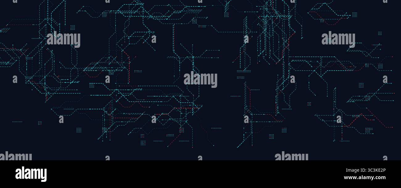 Cyber Network Grid With Dotted Tech Lines. Dark futuristic background ...