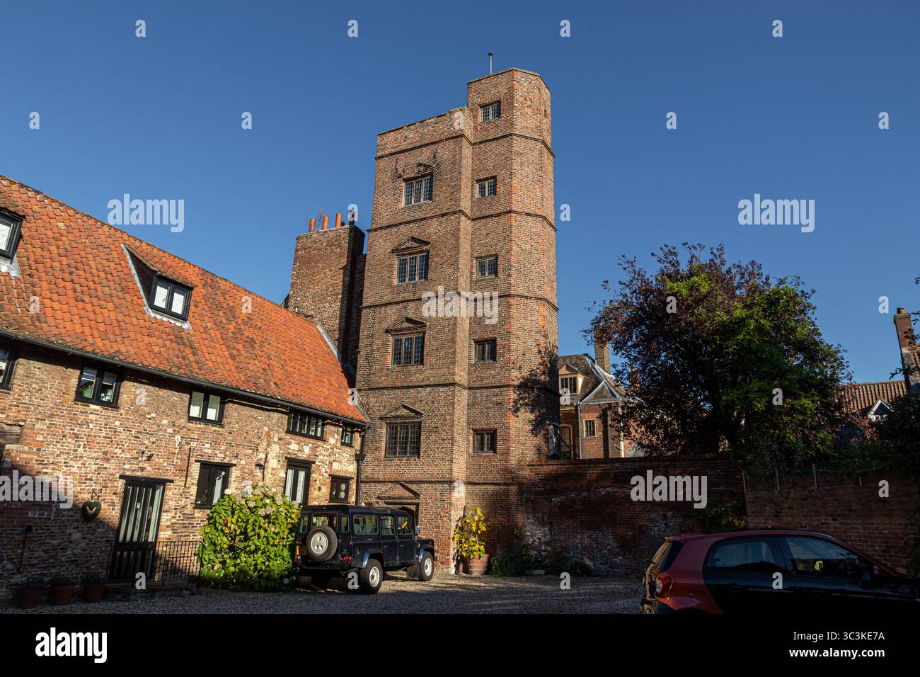 King's Lynn, England. Five-storey Elizabethan brick tower of Clifton ...