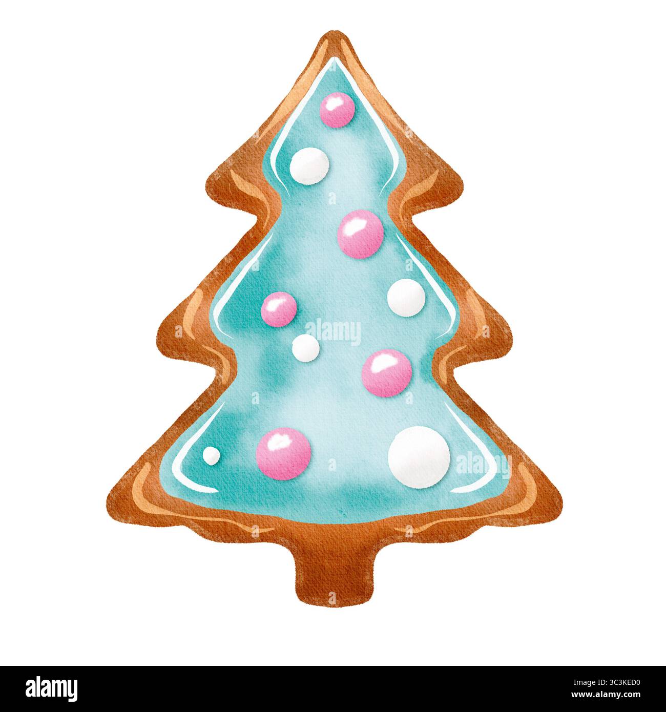 Gingerbread cookie shaped like a Christmas tree with soft turquoise ...