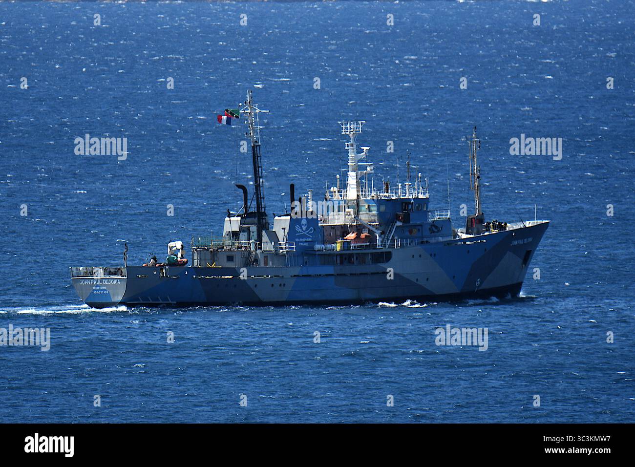 View as the Sea Shepherd patrol vessel John Paul DeJoria leaves the French Mediterranean port ...
