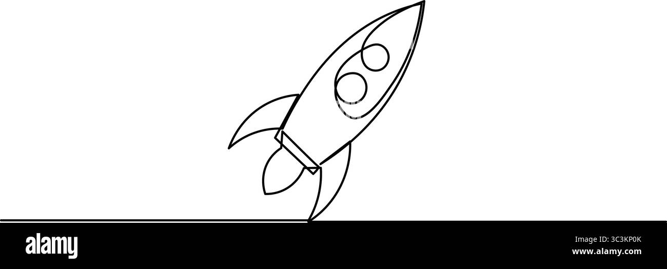 Rocket launch icon in one continuous line minimalist style isolated on ...