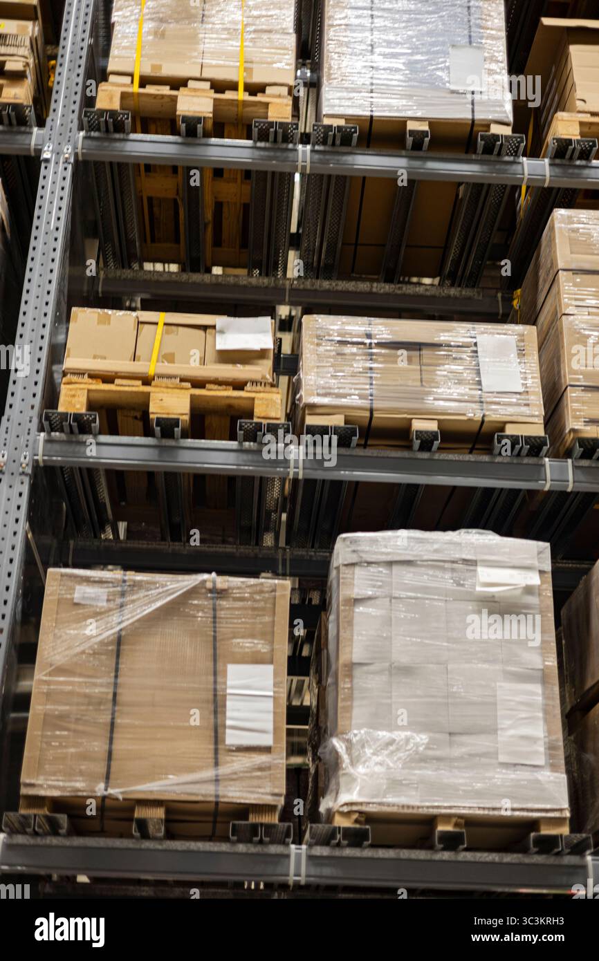 Inside A Warehouse With Rows Of Shelves, Background for advertising and ...