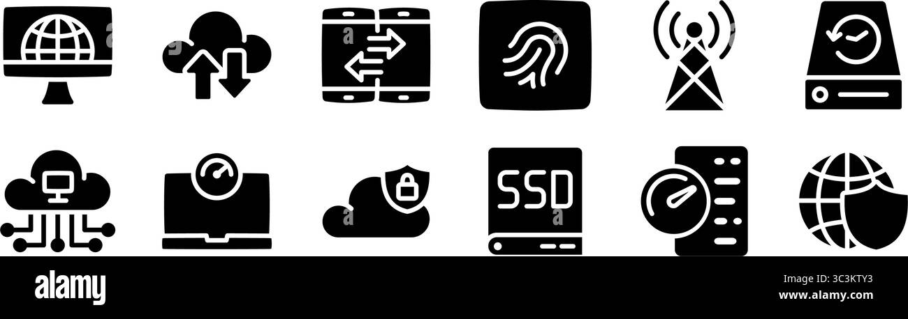 Network, cloud, and storage icon set. Silhouette style Stock Vector ...