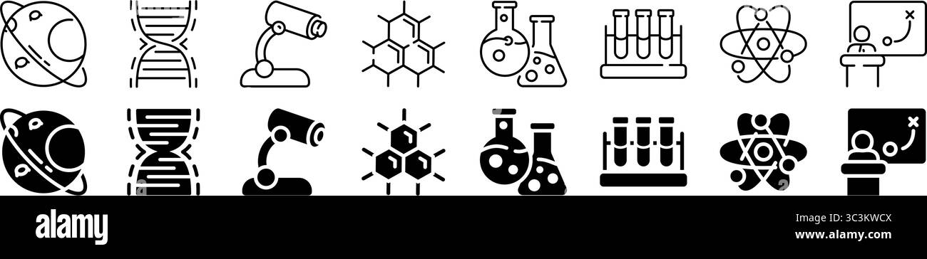 Science and laboratory icon set. Linear and silhouette style Stock ...